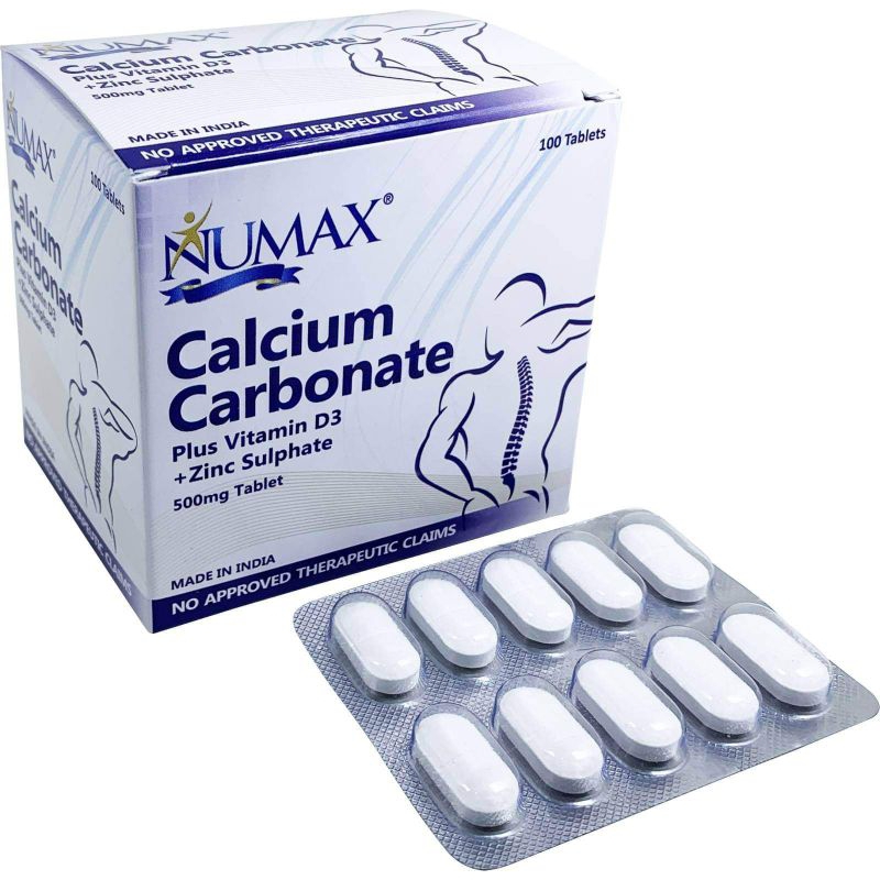 NUMAX Calcium Carbonate / Vitamin D3 / Zinc Sulphate 500mg Tablet 100's ...